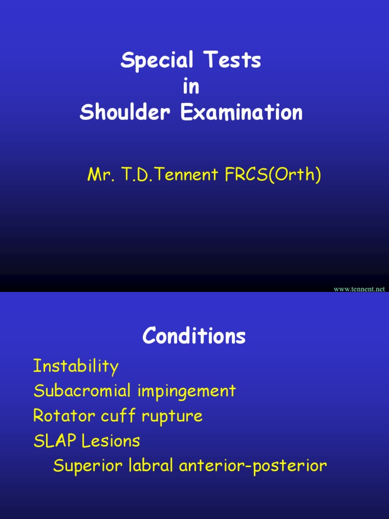 Special Tests in Shoulder Examination | PDF