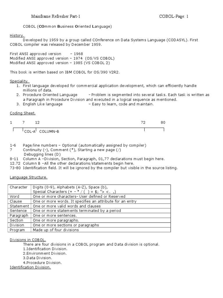 Introduction To Cobol Programming Language Structure And Concepts Pdf Byte C Programming
