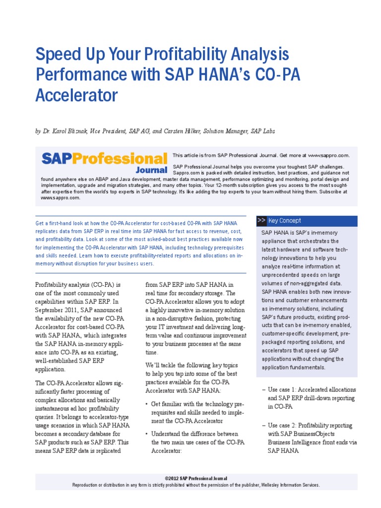 Speed Up Your Profitability Analysis Performance With SAP HANA's CO-PA ...