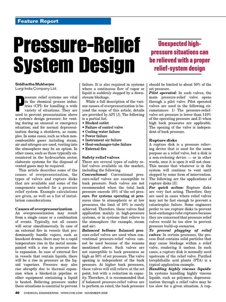 Pressure Relief System Design for Handling Unexpected High-Pressure ...
