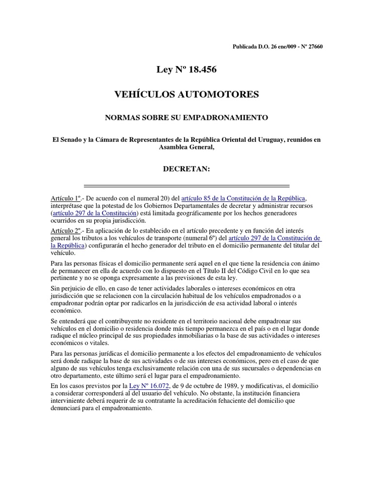 Normas de Empadronamiento Vehicular Uruguay | PDF | Derecho laboral ...