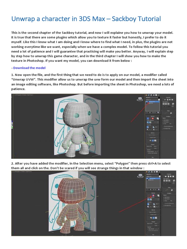 Unwrap A Character in 3DS Max - Sackboy Tutorial | PDF | Vertex ...