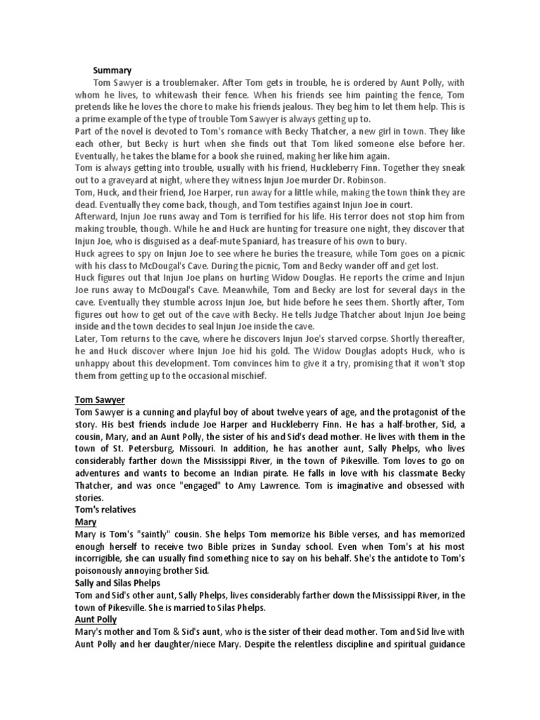 Summary | The Adventures Of Tom Sawyer | Huckleberry Finn