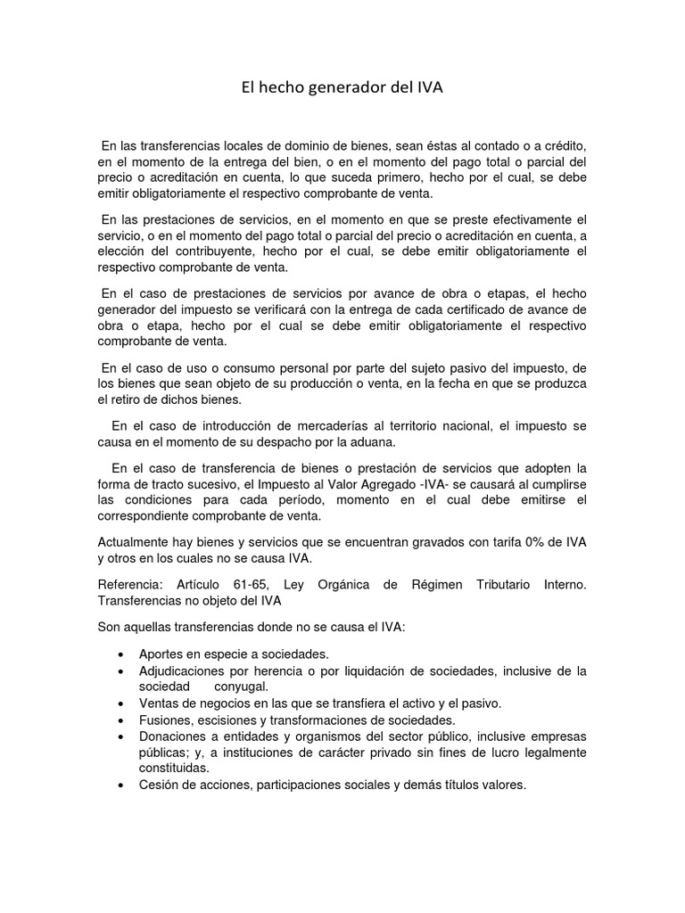 El Hecho Generador Del IVA | PDF | Impuestos | Transporte