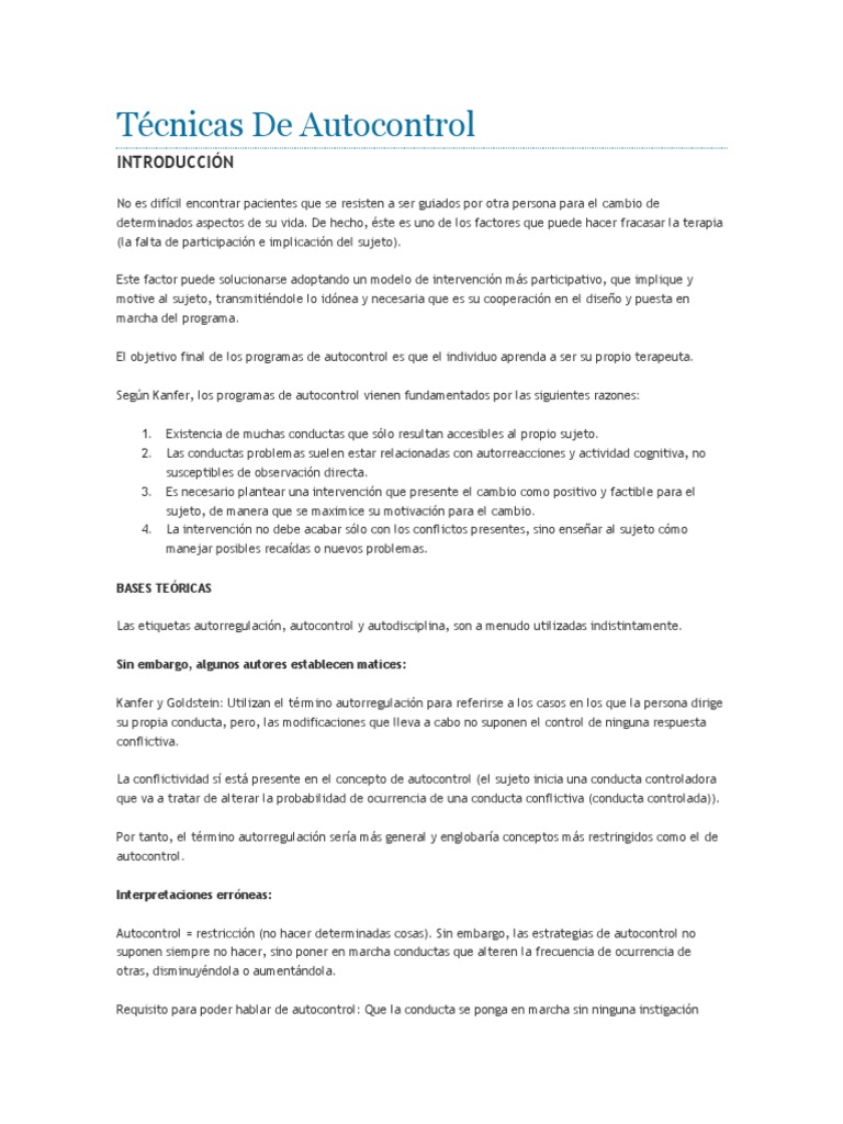 Técnicas de Autocontrol | PDF