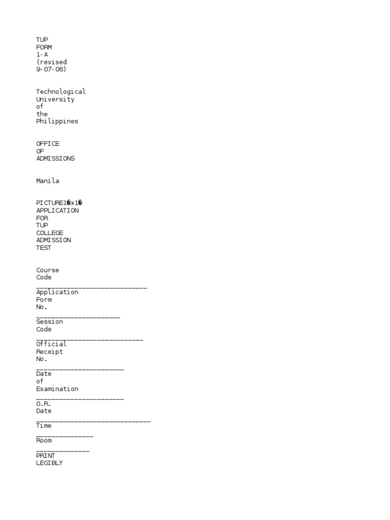 TUP College Admission Application Form | PDF | University And College ...