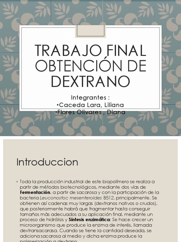 Trabajo Dextrano | PDF | Química | Productos quimicos