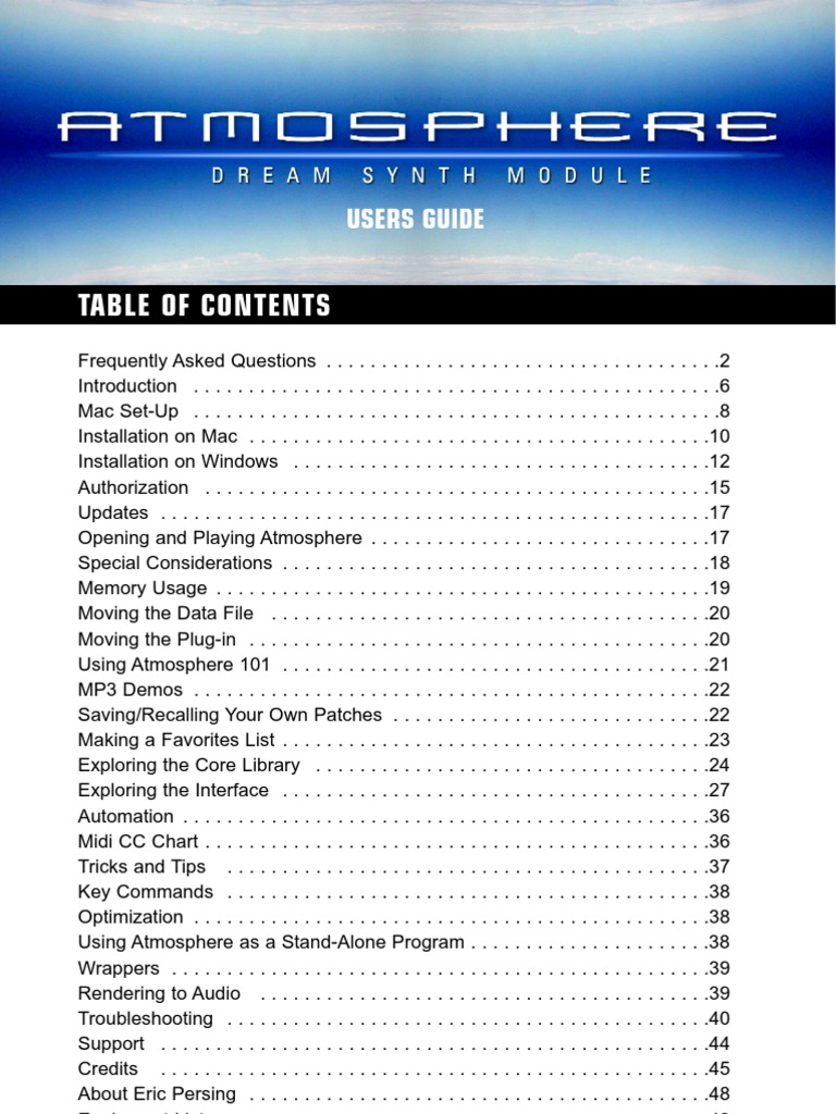 Atmosphere Users Guide | PDF | Synthesizer | Computer File