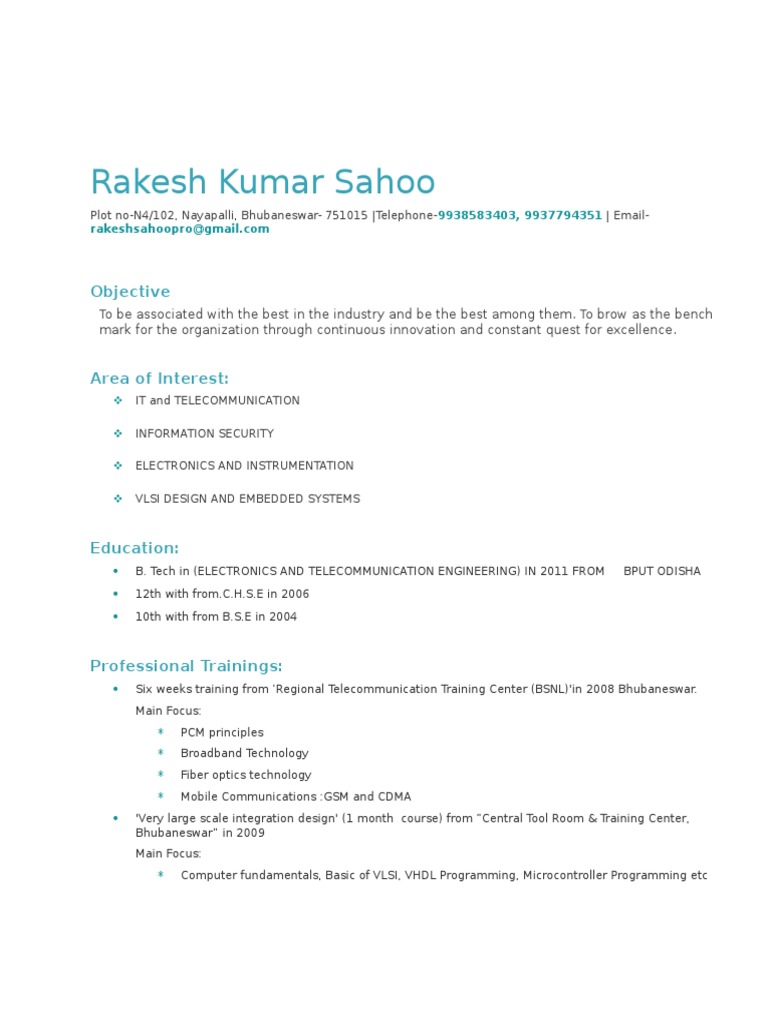 Rakesh Kumar Sahoo: Objective | PDF