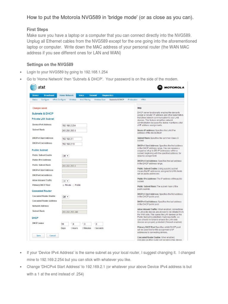 How To Put The Motorola NVG589 in Bridge Mode | PDF | Home & Garden ...