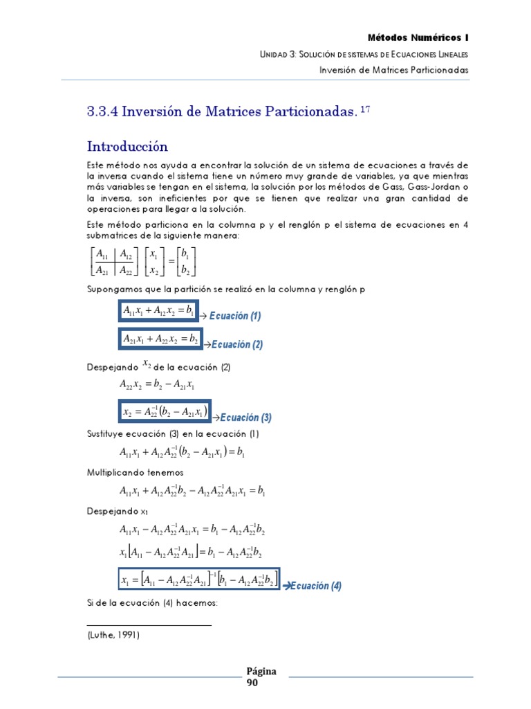 3.3.4 Inversion de Matrices Particionadas | Ecuaciones | Sistema de ecuaciones lineales