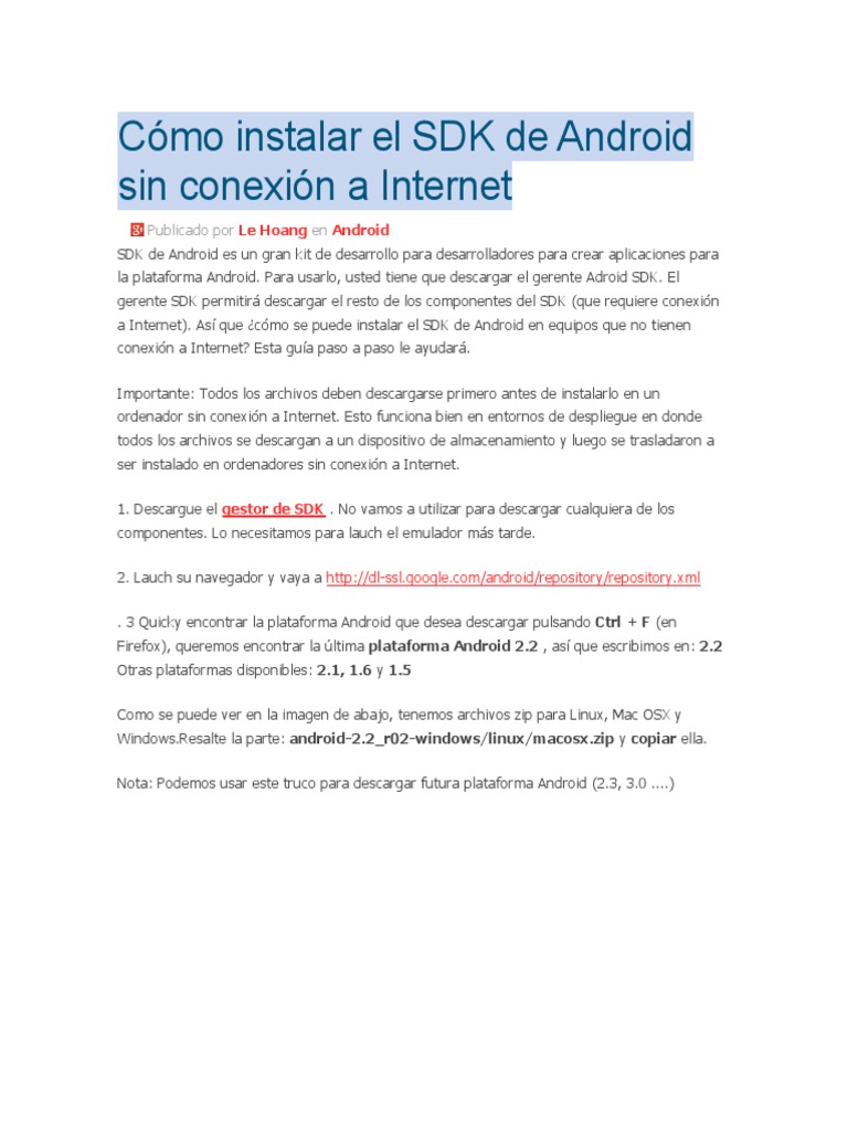 Instalación Offline del SDK de Android | PDF | Eclipse (software) | Android (sistema operativo)