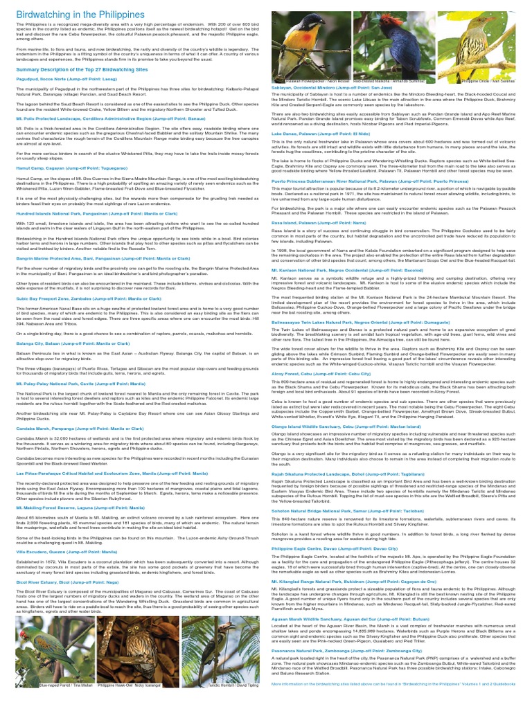 Philippines Birdwatching Sites | PDF | Birdwatching | Paravians