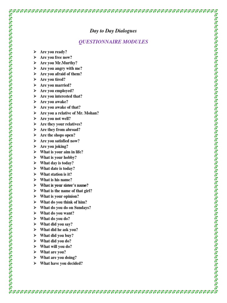 Questionnaire Modules: Day To Day Dialogues | PDF