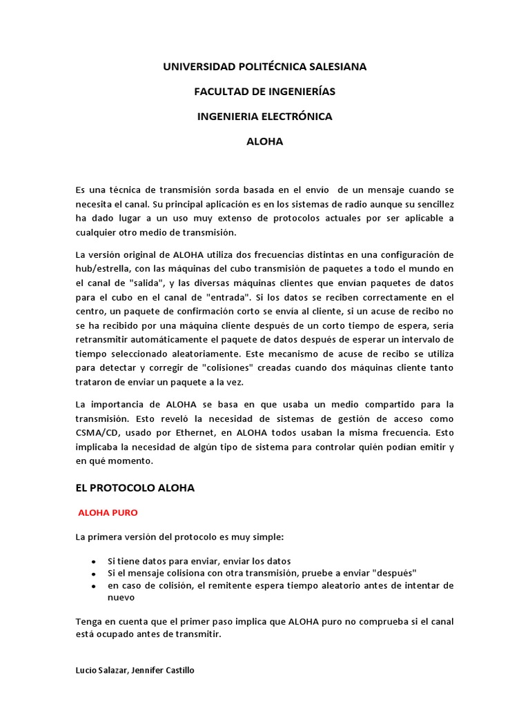 Análisis del protocolo ALOHA y sus variantes para redes de comunicación ...