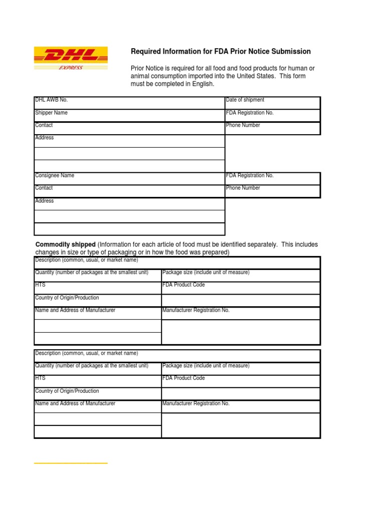 Required Information For FDA Prior Notice Submission en | PDF ...