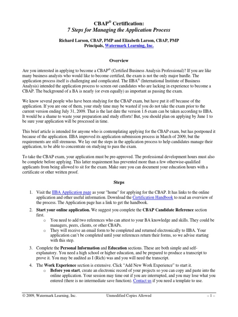 CBAP-Application-7 Steps | PDF