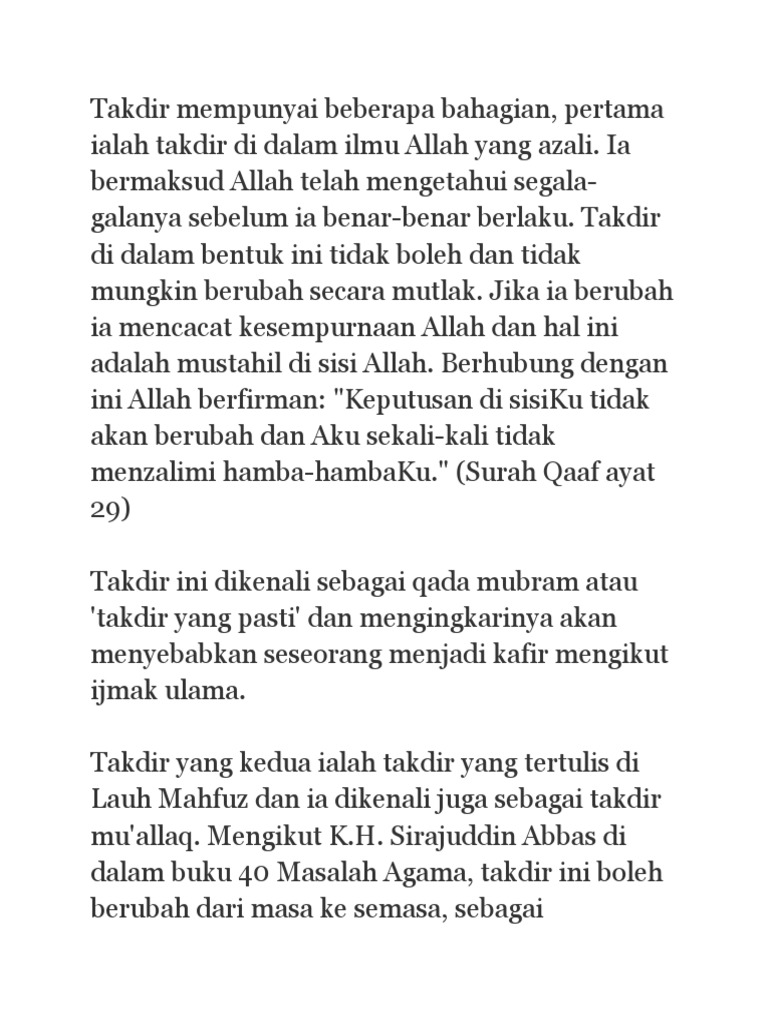 Takdir Mempunyai Beberapa Bahagian | PDF