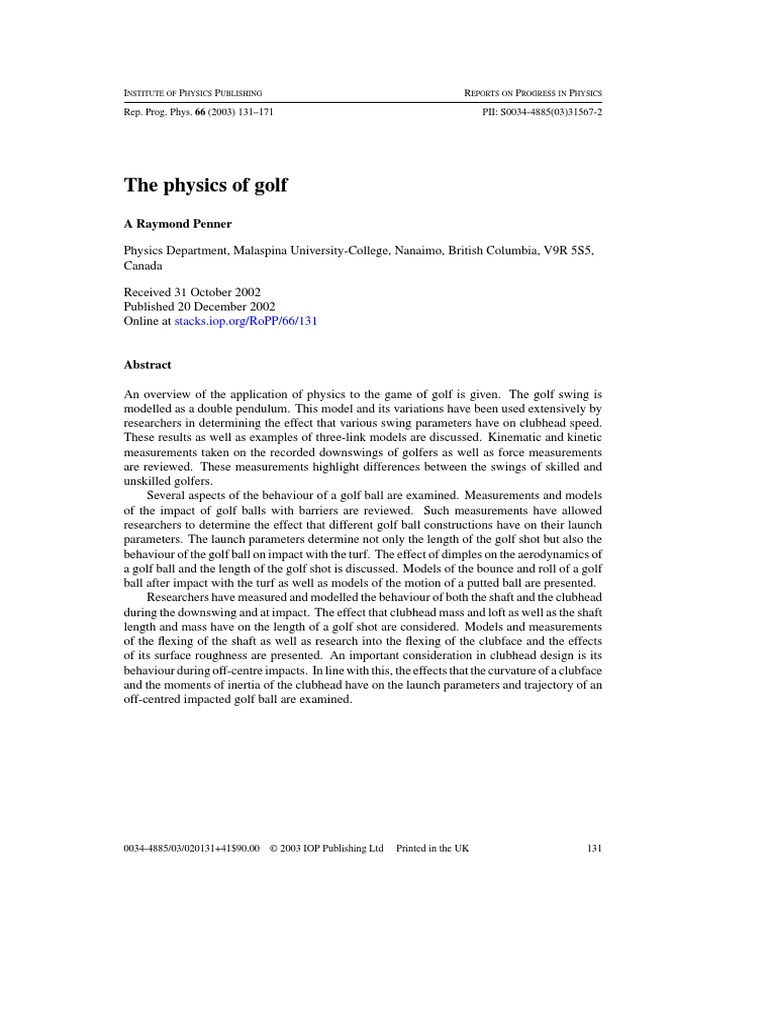 The Physics of Golf | PDF | Golf Stroke Mechanics | Angle