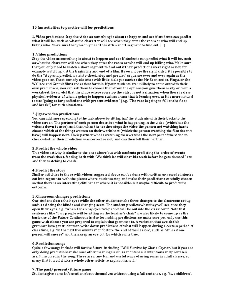 15 Fun Activities To Practice Will For Predictions | PDF | Prediction ...