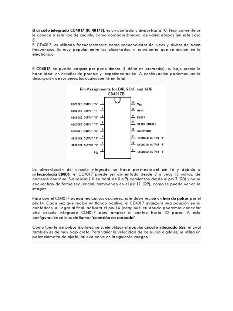 Ci 4017B | PDF | Circuito integrado | Diodo emisor de luz