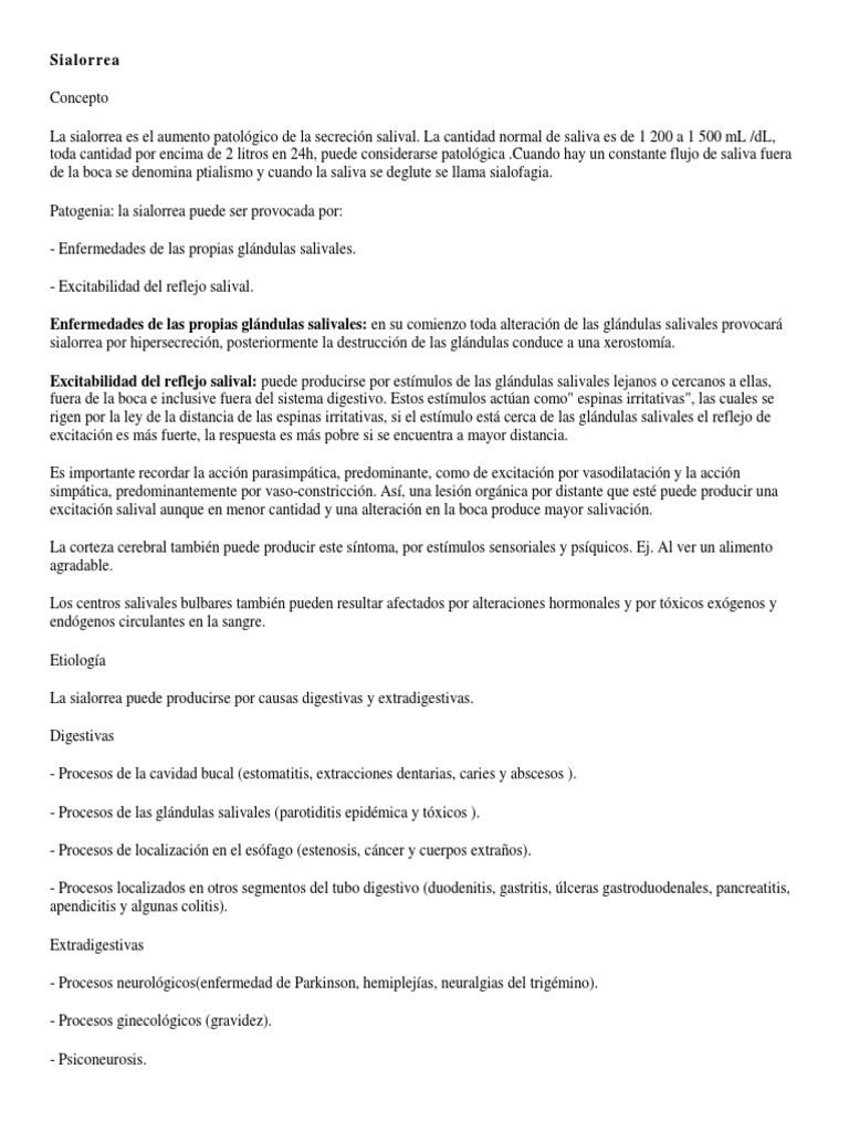 Sialorrea: Causas y Tratamientos | PDF | Saliva | Sistema digestivo humano