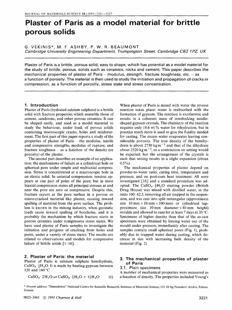 Plaster of Paris As A Model Material For Brittle Porous Solids | PDF ...