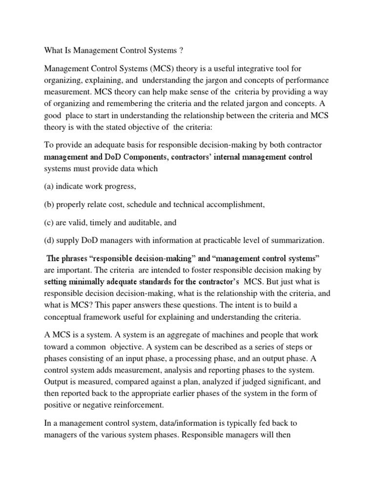 Management Control Systems | PDF | Strategic Management | Action ...