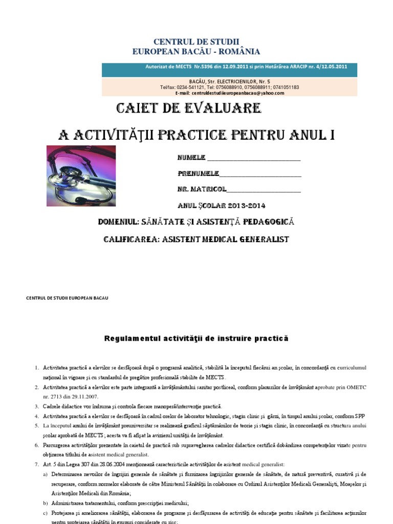 Caiet Practica Asistenti Medicali Generalisti | PDF