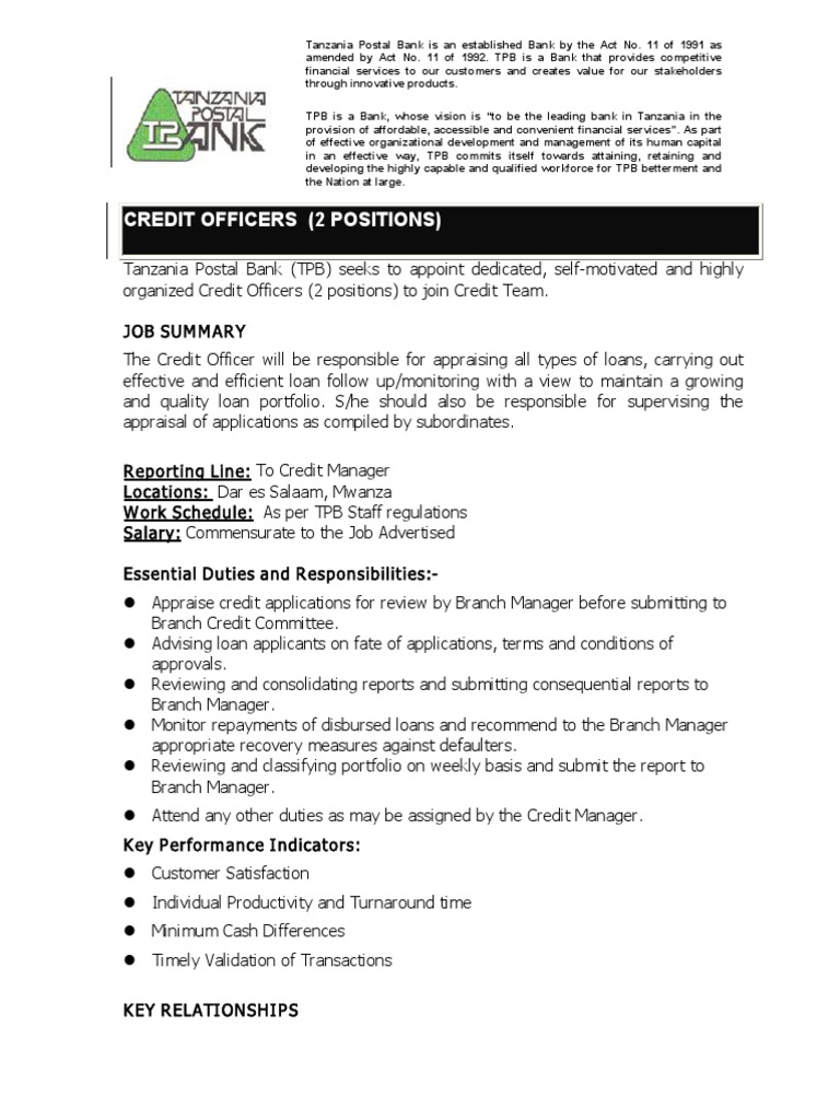 Credit Officer Positions at TPB | PDF