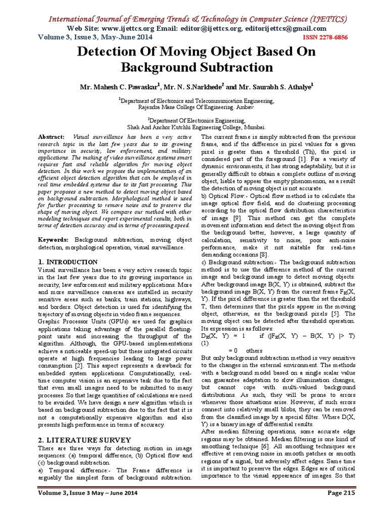 Detection of Moving Object Based On Background Subtraction | PDF | Areas Of Computer Science ...