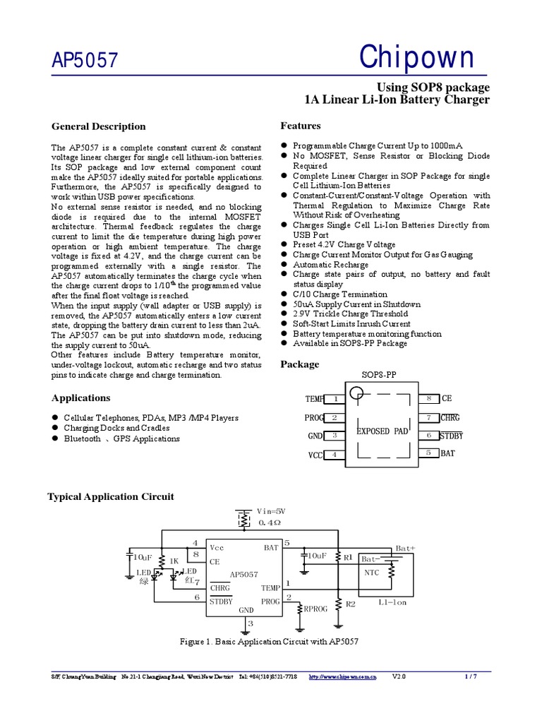 Ap5057 V2.0 | PDF | Battery Charger | Lithium Ion Battery
