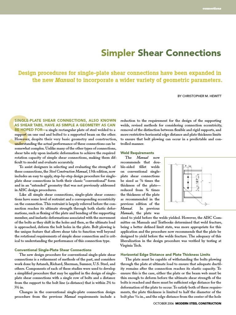 Design of Single-Plate Shear Connections | PDF | Technology & Engineering
