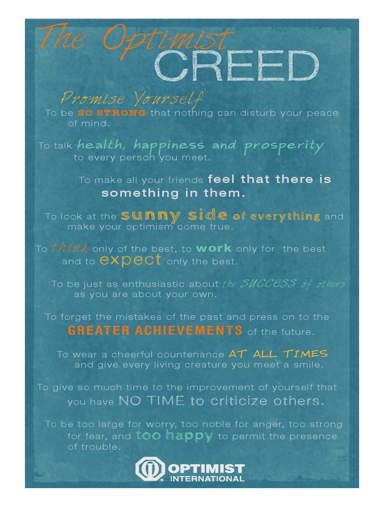 Optimist's Creed: A Personal Promise | PDF | Self-Improvement | Lifestyle