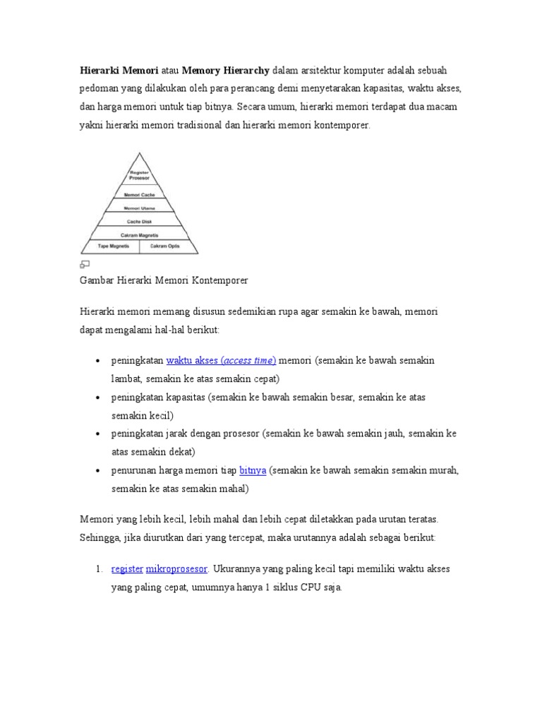 Hierarki Memori Atau Memory Hierarchy Dalam Arsitektur Komputer | PDF