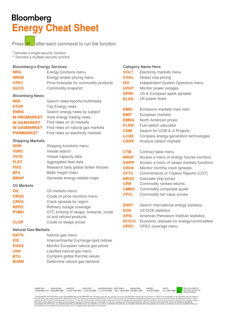 Bloomberg Energy Cheat Sheet | PDF | Natural Gas | Commodity Markets