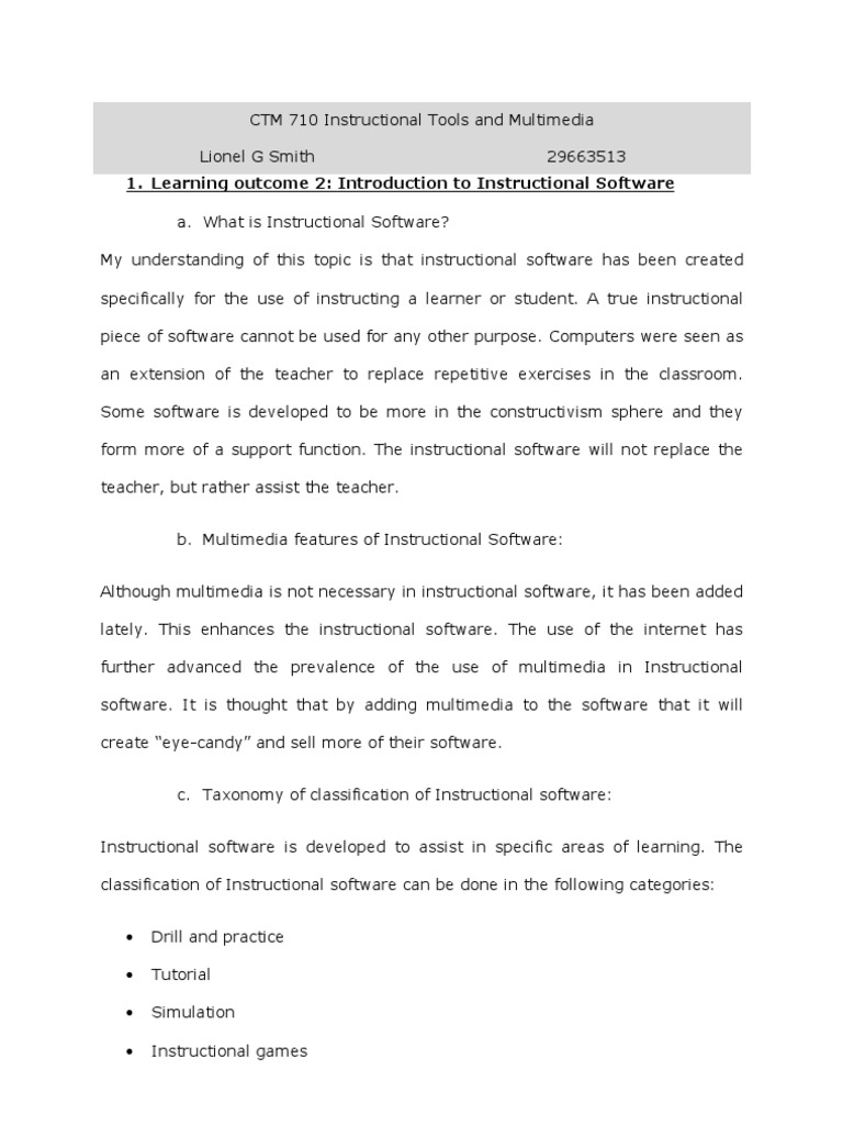 Learning Outcome 2: Introduction To Instructional Software | PDF ...