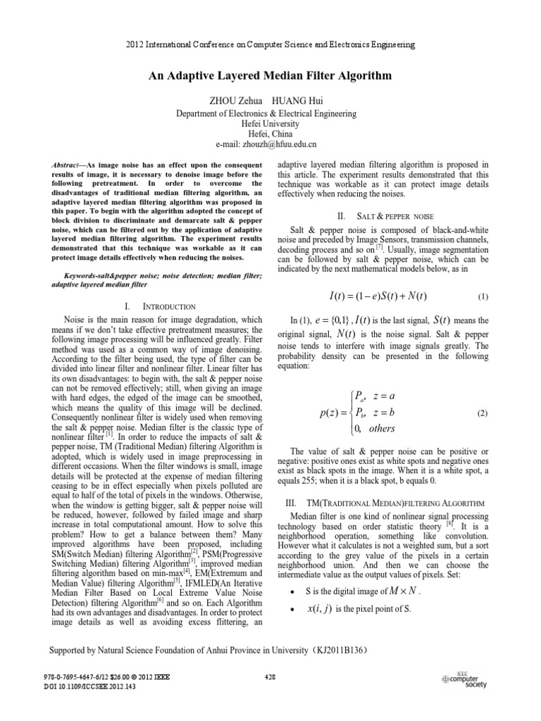 An Adaptive Layered Median Filter Algorithm: Zhou Zehua Huang Hui | PDF ...
