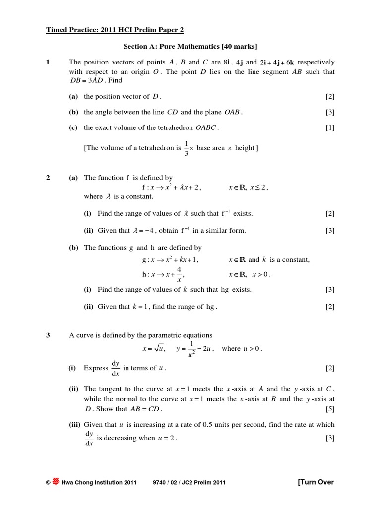 2011 Mathematics HCI Prelim Paper 2 | PDF | Probability Distribution ...