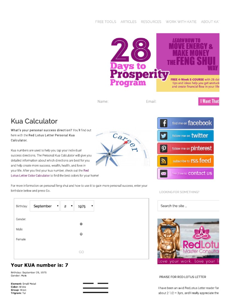 Feng Shui, Kua Calculator - Red Lotus Letter | PDF | Divination