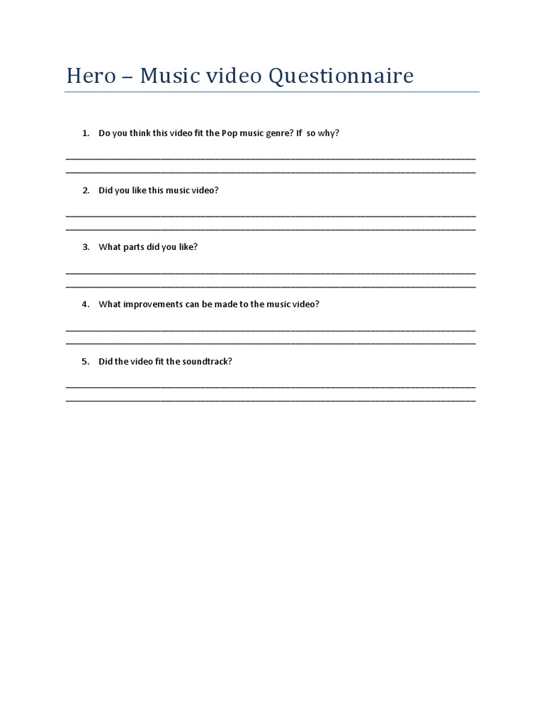 Music Video Feedback Questionnaire | PDF | Games & Activities