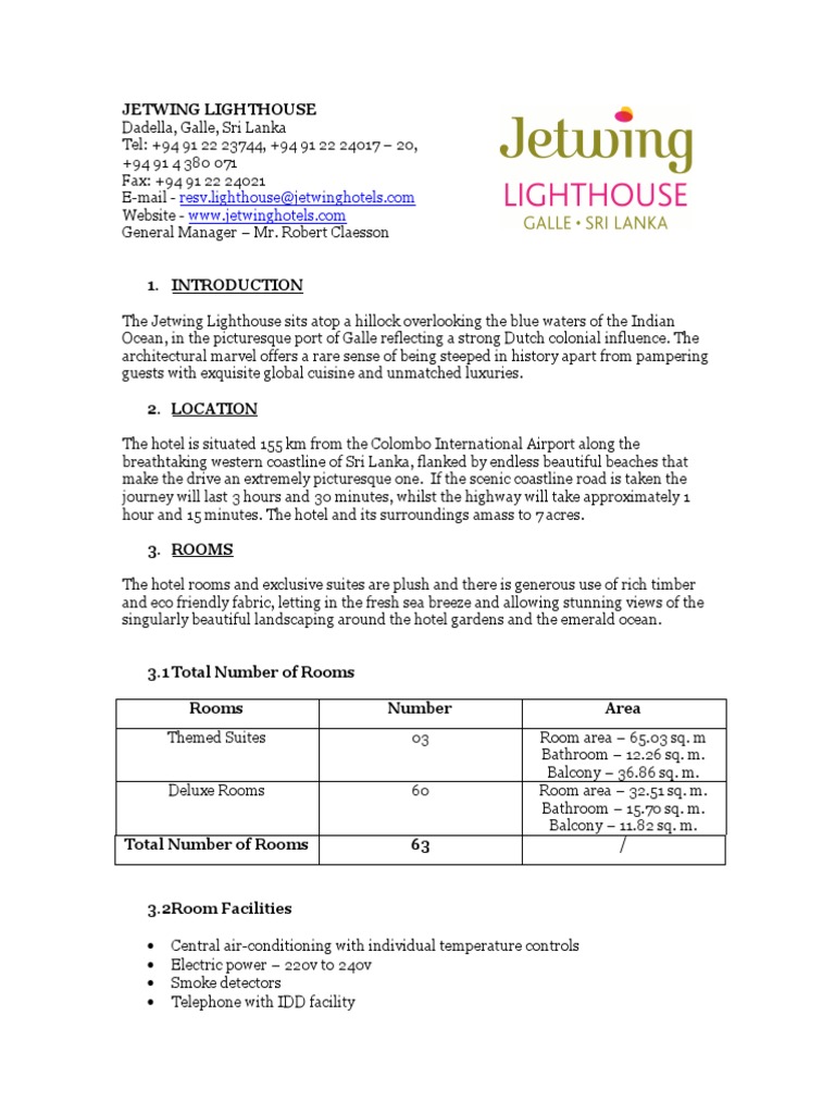Jetwing Lighthouse Fact File | PDF | Restaurants | Restaurant And Catering