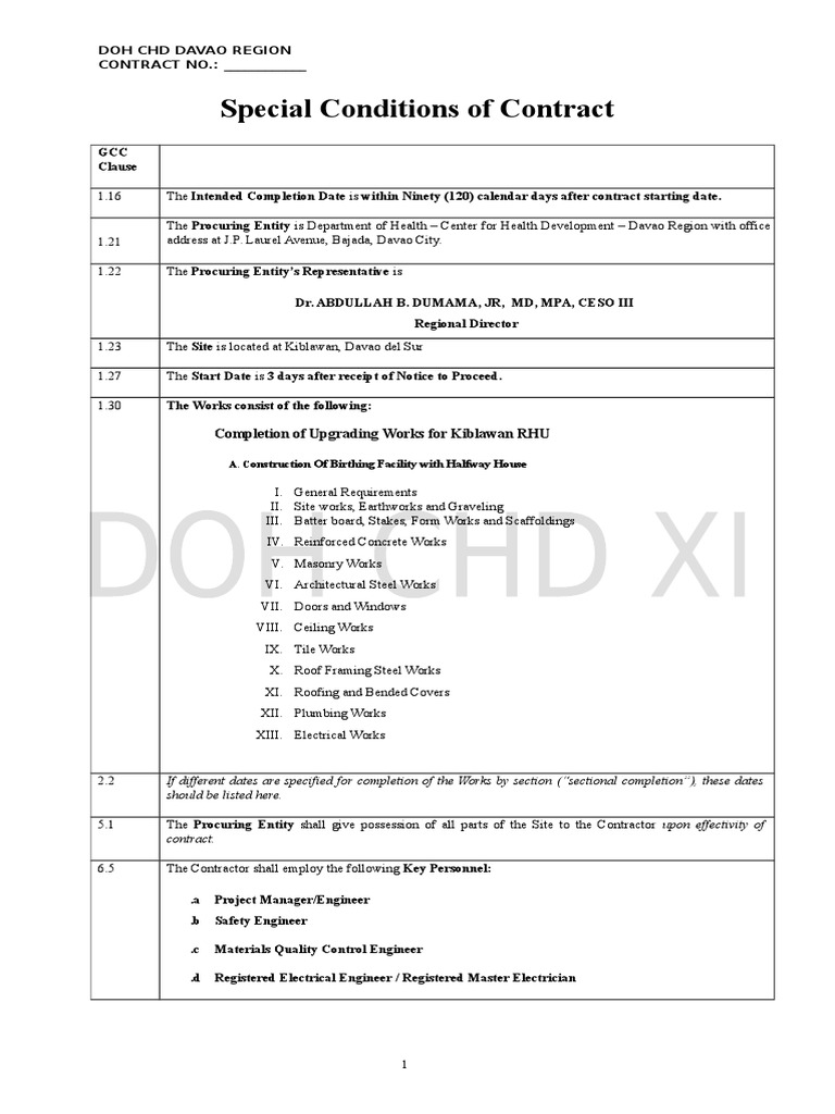 Special Conditions of Contract: Completion of Upgrading Works For ...