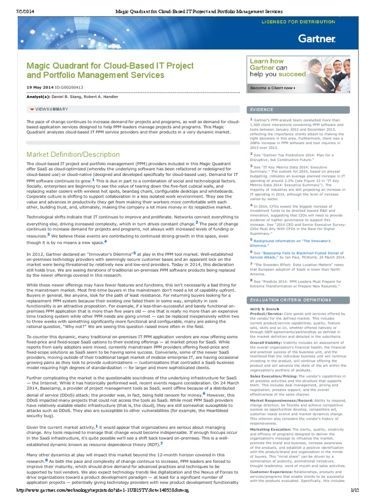 Magic Quadrant For Cloud-Based IT Project and Portfolio Management ...