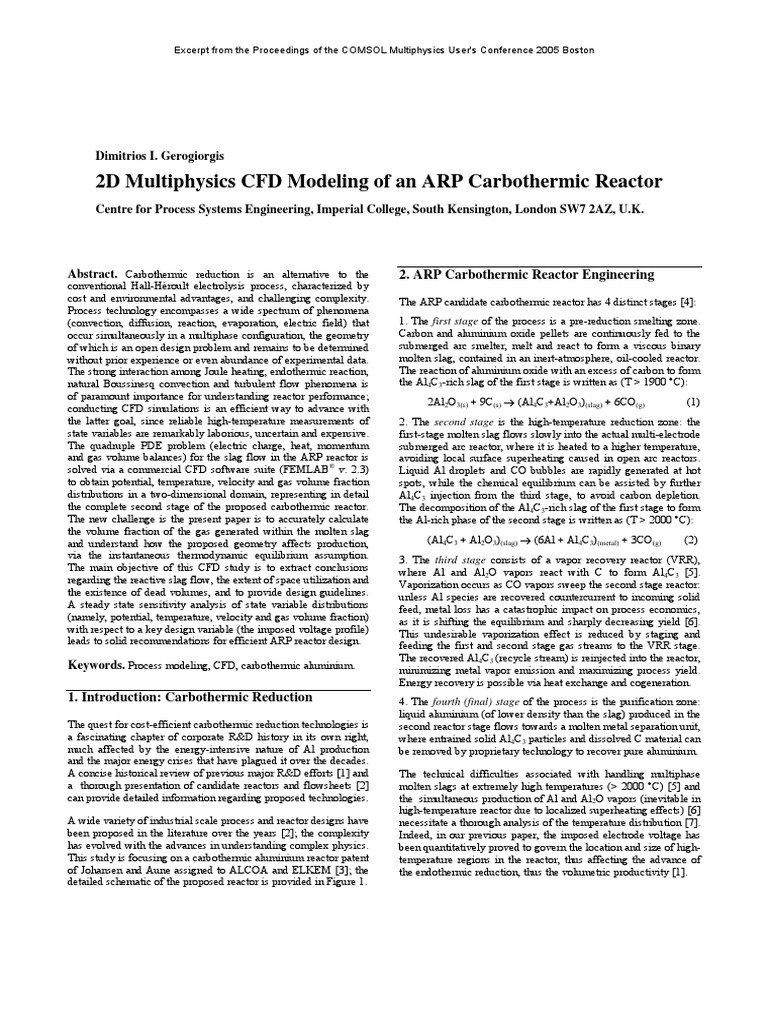 2D Multiphysics CFD Modeling of An ARP Carbothermic Reactor | PDF ...