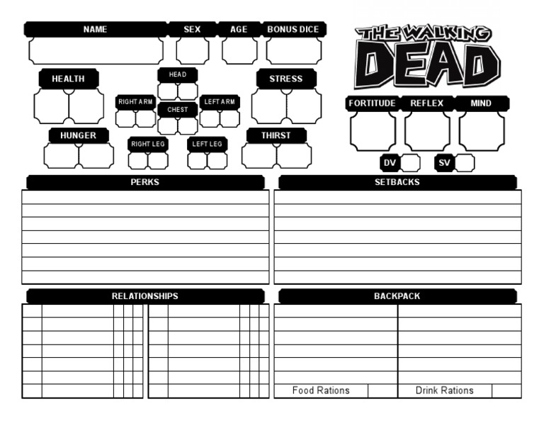 The Walking Dead - Character Sheet | PDF