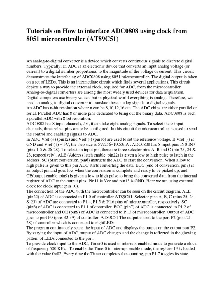 Adc0808 Code | PDF | Analog To Digital Converter | Electronic Circuits