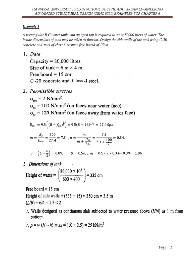Example 6 1 Rectangular Water Tank Design | PDF | Structural ...