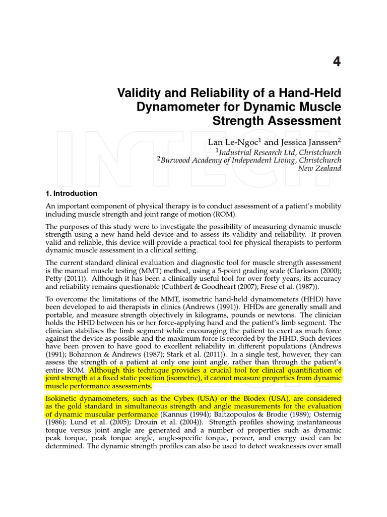 Reliability And Validity Of Handheld Dynamometer For Dynamic Muscle Assessment Strength Download