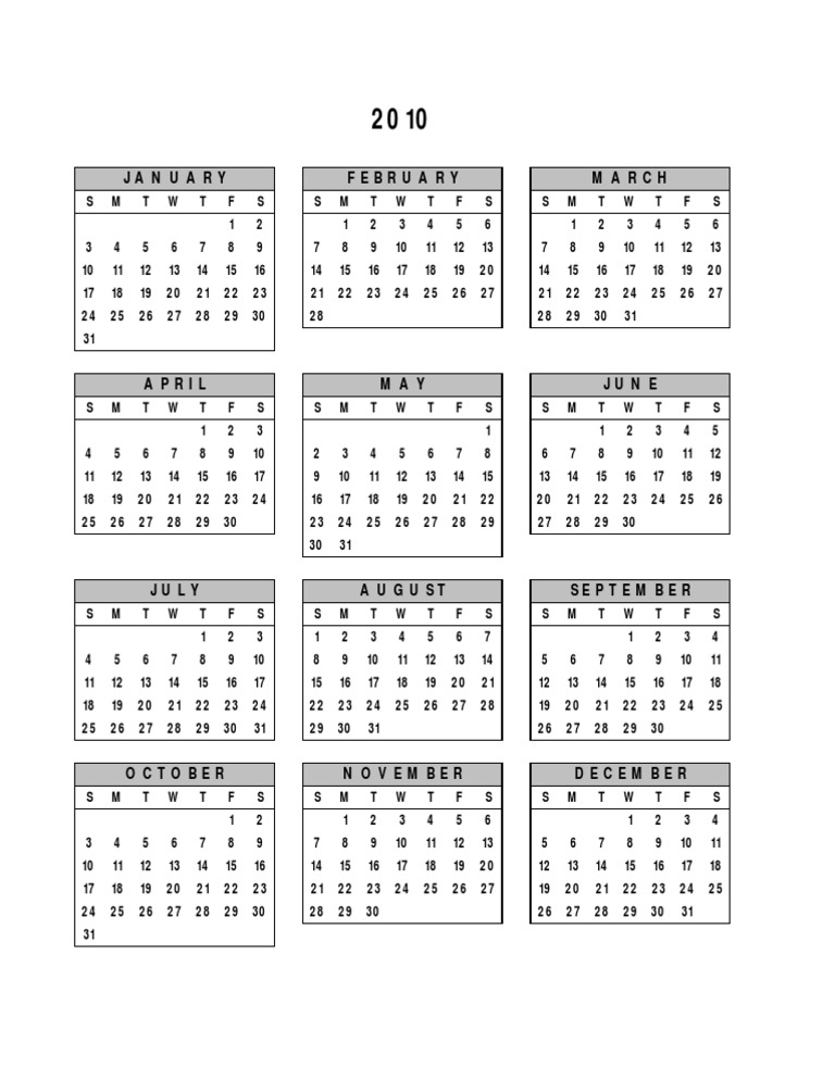 2010 Monthly Calendar | PDF